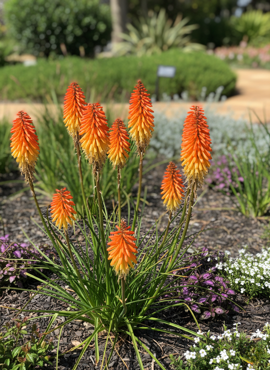 Buy Kniphofia hybrida 'Poco Orange' Dwarf Red Hot | Adelaide Plant Co